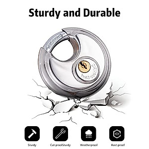 HonesaLoc Disc Padlock Outdoor, 2 Pack Heavy Duty Stainless Steel Discus Padlock, Waterproof Combo Gate Lock with Key for Storage Locker, Garages Warehouse, Sheds and Fence
