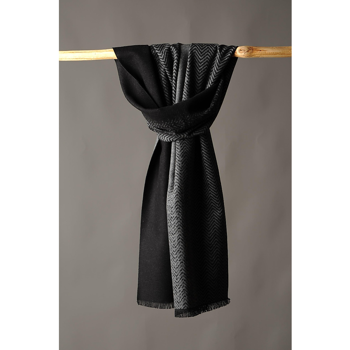 CUDDLE DREAMS Men's Silk Scarves, 100% Mulberry Silk Brushed, Luxuriously Soft (Black Gray Herringbone)