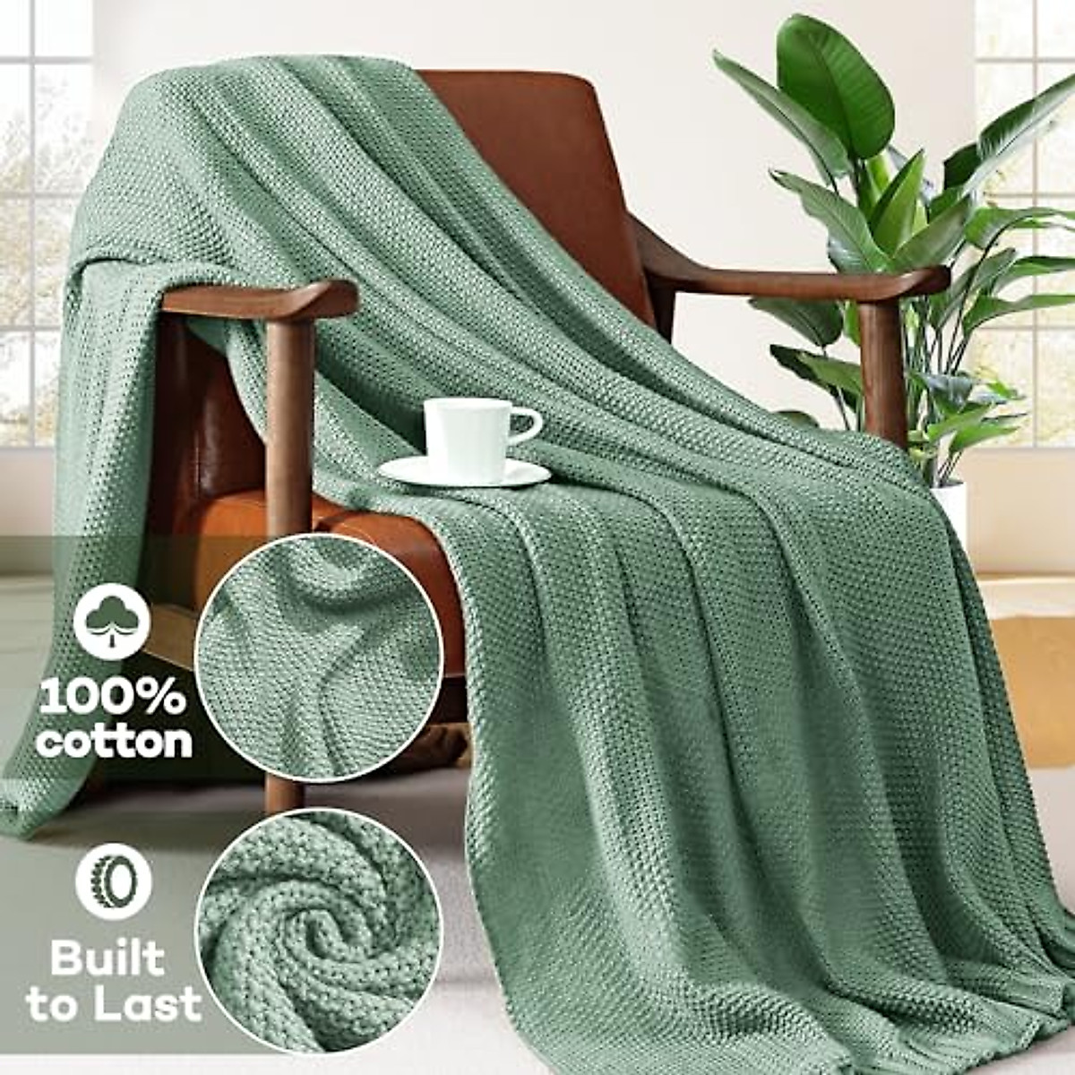 Touchat Throw Blanket for Couch, Chunky Cable Knit Blanket Textured Throw Blanket, Thick Acrylic Blanket Super Cozy Warm Decorative Farmhouse Knitted Blankets for Bed Sofa Living Room(Sage, 50''x60'')
