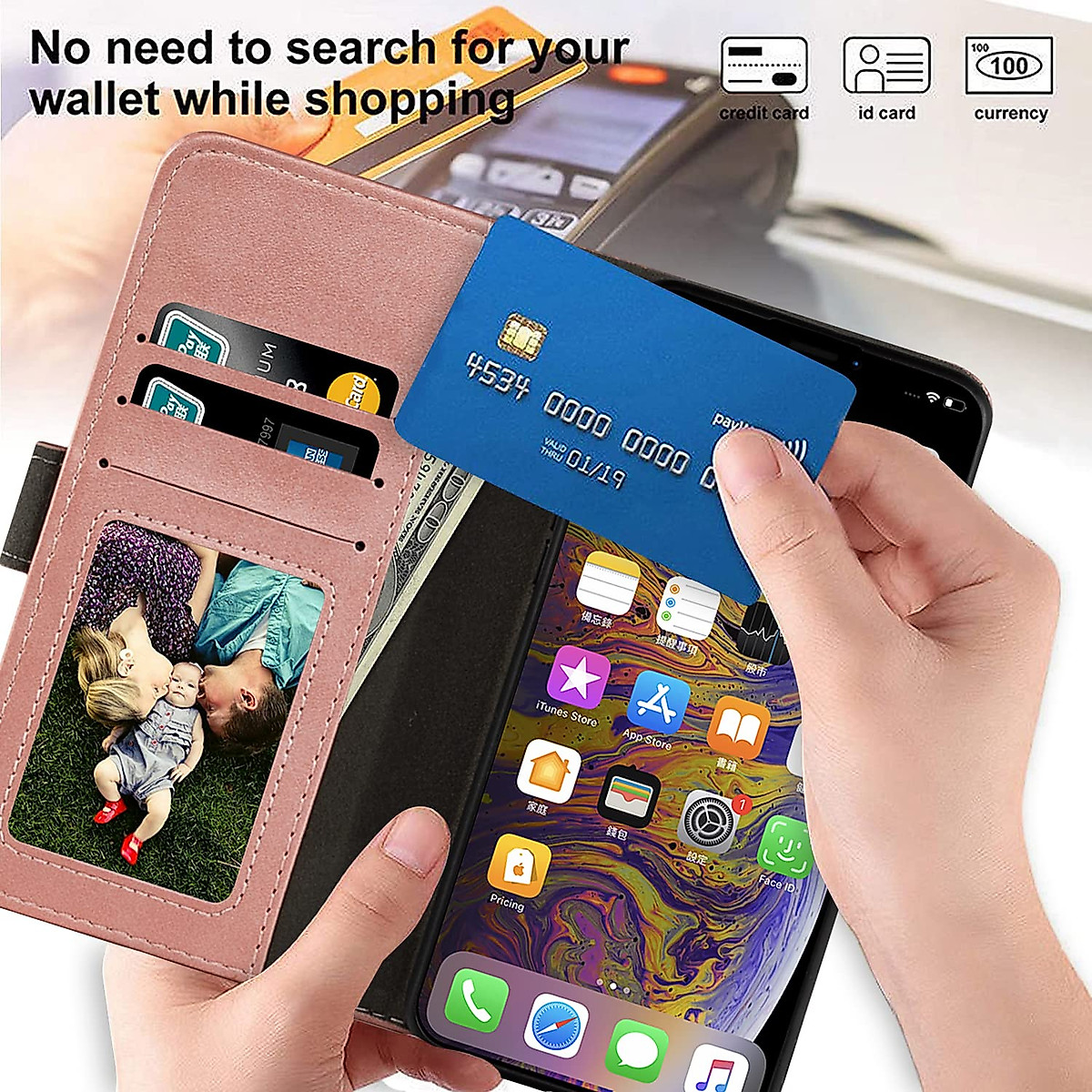 MILEGAO Case for Tecno Camon 17 Pro, Magnetic PU Leather Wallet-Style Business Phone Case,Fashion Flip Case with Card Slot and Kickstand for Tecno Camon 17 Pro 6.8 inches-Rosegold