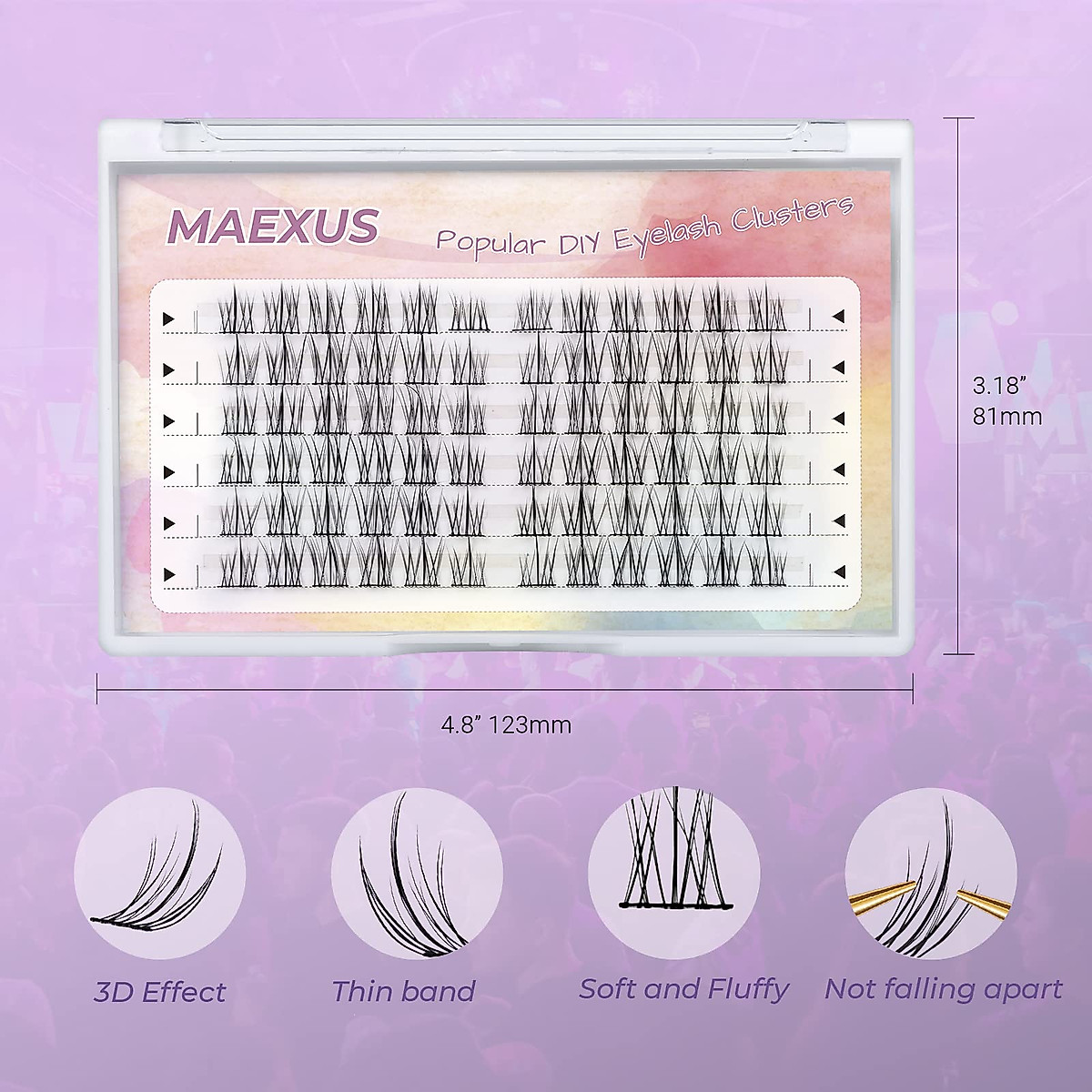 MAEXUS Lash Clusters DIY Eyelash Extensions 72 Clusters Lashes Natural Look Individual Lashes Eyelash Clusters Extensions Wispy Lashes Cluster DIY at Home (6/8/10/12 MM)