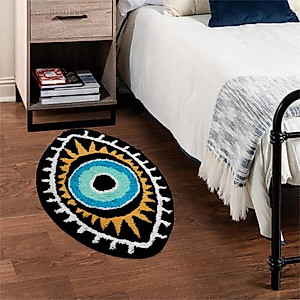 LIVEBOX Evil Eye Bathroom Rug, 20''x32'' Soft Absorbent Bath Mat Washable Microfiber Bath Rugs for Shower, Non-Slip Black Kitchen Rug Thick Shaggy Bathroom Mat for Tub