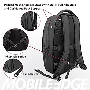 Mobile Edge Commuter Laptop Backpack for Men and Women, 16 Inch Computer Bag for Travel, Work, Commuting, with USB Charging Port, Lightweight, Black