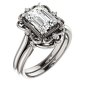 JEWELERYN 2 CT Emerald Cut VVS1 Colorless Moissanite Engagement Ring Set, Wedding/Bridal Ring Set, Sterling Silver Vintage Antique Anniversary Promise Ring Set Gift for Her (11.0)