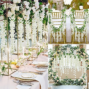 Pauwer Wisteria Hanging Flowers 24 Pack Fake Flower Garland Artificial Wisteria Vines Rattan Silk Flower String Wedding Party Wall Decorations,White