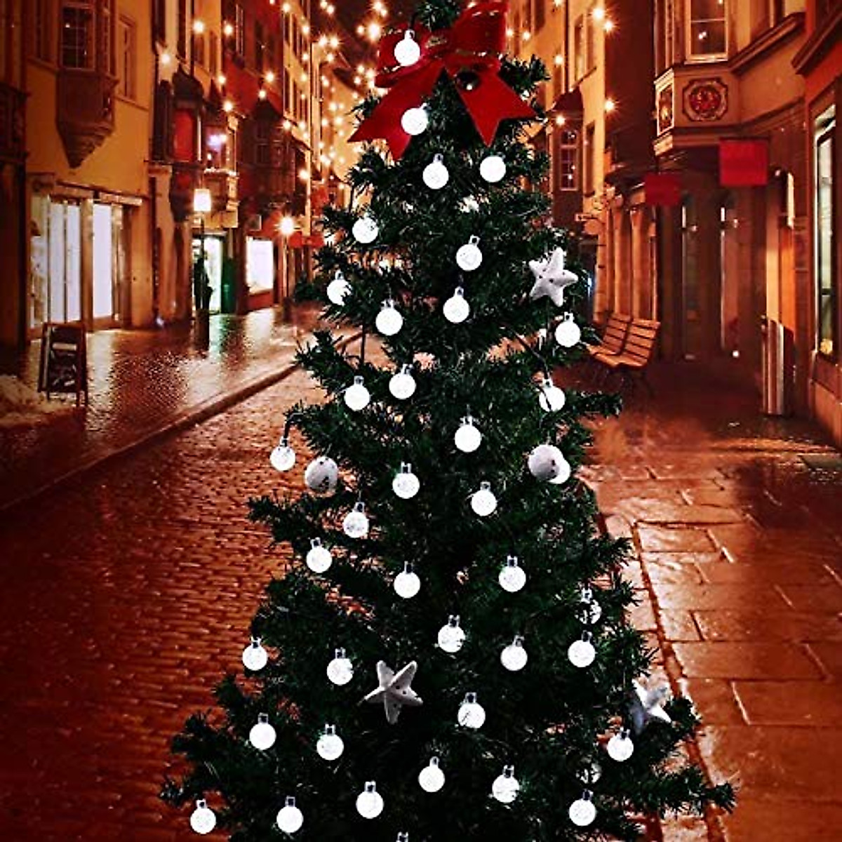 Christmas Decoration Light String- 6M 40LED Crystal Ball Solar String Lights Christmas Fairy Garden Lights for Outdoor Home Lawn Patio Party and Holiday Decorations (White Light)