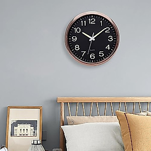 NESIFEE Glow in The Dark Wall Clock, 12 Inch Night Light Wall Clock Silent Non-Ticking, Battery Operated Wall Clocks for Living Room Kitchen Office Bedroom, Rose Gold