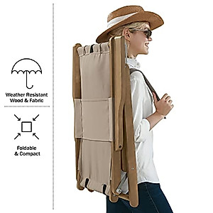 Lavish Home Set of 2 Beach Chairs - Outdoor Weather-Resistant Wood Folding Chairs with Carry Straps and Reclining Seat - Beach Essentials (Taupe)