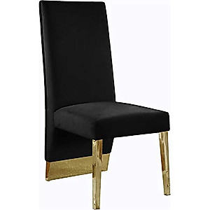 Meridian Furniture Porsha Collection Modern | Contemporary Dining Chair with Deep Channel Tufted Back and Sturdy Metal Legs, Set of 2, 19.5" W x 27" D x 42" H, Black Velvet Upholstered