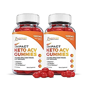 Justified Laboratories (2 Pack) Impact Keto ACV Gummies 1000MG with Pomegranate Juice Beet Root B12 120 Gummys