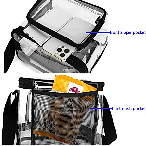 FlowFly Clear Lunch Bag Adult Large Heavy Duty Transparent Stadium Approved Lunch Box for Women and Men with Adjustable Shoulder Strap, Front Zipper Pocket, Clear
