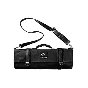 EVERPRIDE Chef Knife Roll Bag Holds 12 Knives and Cooking Tools – Durable, Large Knife Case Made of Canvas and Genuine Leather – Elegant Chef Bag for Professional Cooks – Knives Not Included
