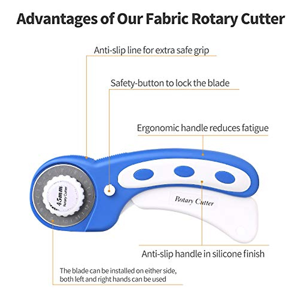 Rotary Cutter Set, 42Pcs Self Healing Cutting Mat Kit - 45mm Rotary Fabric Cutter with 5 Extra Cutter Blades, A4 Cutting Mat, 20 Craft Clips, 15 Non-Slip Grips, Sewing Supplies for Crafting Sewing