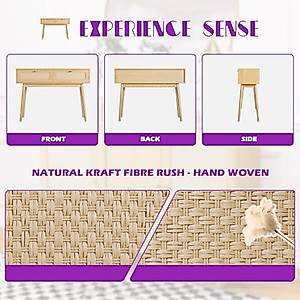 TYBOATLE Kraft Woven Rattan Console Table with 2 Drawers, Narrow Wood Entry Way Table, Modern & Boho Accent Sofa Bar Table for Entryway, Foyer, Front Hall, Hallway, Living Room (Natural Ash)