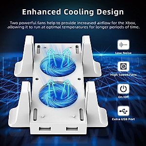 NexiGo Vertical Stand with Cooling Fans for Xbox Series S Console, 3 Levels Adjustable Fans Rotate Speed with Type-C Power Input, USB Charging and Data Transmission Ports, White