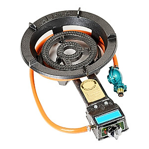 Premium Cast Iron Propane Burner With 19" Tall Stand Combo Cooker Outdoor Stove Portable High Pressure Gas Patio Deep Fry BBQ with Hose & Regulator