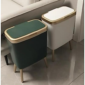 Yatgowell Office Trash Can with Lid,Small Kitchen Trash Can, 4 Gallon Kitchen Trash Can with Gold Edge,Modern Green Trash Can Waste Basket for Bedroom,Living Room, Toilet