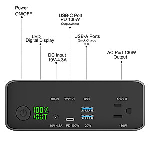 Krisdonia Power Bank with AC Outlet, Portable Laptop Charger Battery Bank USB C 100W Fast Charging, 80000mAh/296Wh Power Station External Battery Pack 130W/110V for Outdoor Camping Home Office