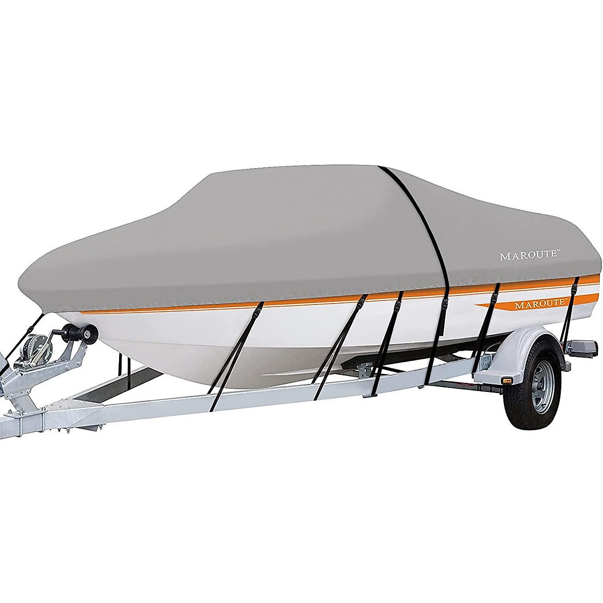 Boat Cover, MAROUTE 600D Waterproof Trailerable Marine Grade Polyster Canvas Fits V-Hull, Tri-Hull Fishing Boat, Runabout, SKi Boat, Bass Boat, up to (Length 17ft-19ft Beam Width Up to 96")