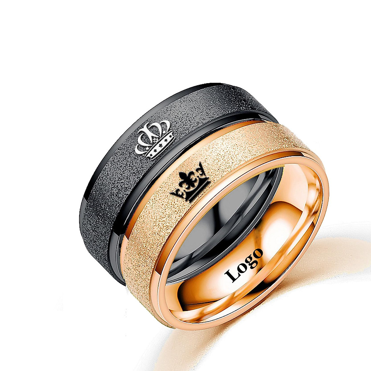 Customize Matching Frosted Promsie Couple Rings Black Rose Gold Engraved Matte Engagement Wedding Bands Anniversary Crown Elk Sun Heart Love Crown Personalized 6mm Stainless Steel