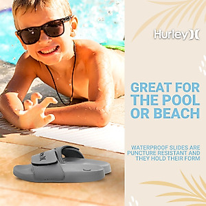 Hurley Naia Slides for Girls and Boys, Slip-On Kids Slippers with Adjustable Strap, Kid's Sandals for Indoor and Outdoor, Adjustable Sporty Slides for Kids, Eva Footbed Shower Slides, Grey