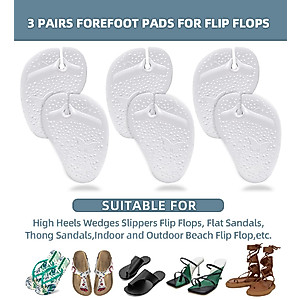 Urwalk Gel Metatarsal Pads for Thong Sandals Flip-Flops, 3 Pairs Self-Adhesive Forefoot Pads, Anti-Slip Ball of Foot Cushion Insoles for Women and Men, All Day Pain Relief ( Transparent)