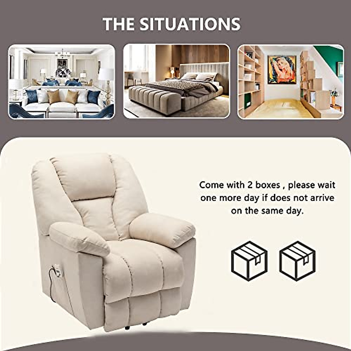 Lifeand Power Lift Adjustable Massage Function, Recliner Chair with Heating System for Living Room, Beige