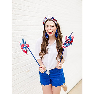 GLBCC 4th of July Knot Headband for Women Red White Blue Star Hairband Pearl Rhinestone Stars Beaded USA Patriotic Knotted Head Band Headpiece Hair Accessories (patriotic headband A)