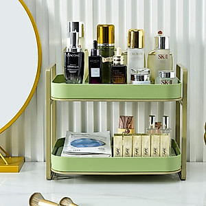 Lille Home Two-Tier Multi-Functional Storage Organizer with Removable Drain Tray, Cup/Mug Holder Shelf, BPA Free (Green)