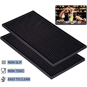2 Pack Bar Service Mat, Black Salon Barber Work Station Mat, Anti-Slip Flexible Rubber Work Mat for Clippers, Professional Countertop Protection Mat for Bar Service, Sink Mat, Beauty Salon 12"x6"