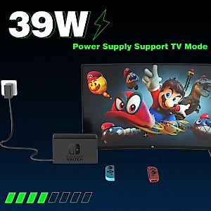 Charger for Nintendo Switch,AC Adapter Compatible with Switch OLED and Switch Lite,15V/2.6A Power Supply Support Switch TV Mode,5 FT Power Cable USB C Port,2.5 Hours Fast Charge Switch Power