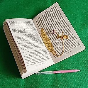 2pcs Metal Feather Bookmarks with Butterfly Bragonfly and Glass Beads Eternal Dry Flower Pendant Student Reading Page Markers Gift for Book Lover Women Girls Kids Children Readers