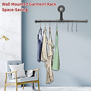 Rebala Industrial Pipe Clothing Rack 19.7 INCH,Wall Mounted Clothes Rack Max Load 110Lb,Heavy Duty Iron Garment Bar Space-Saving,Clothes Hanging Rod Bar , 1 Base,Multi-Purpose Hanging