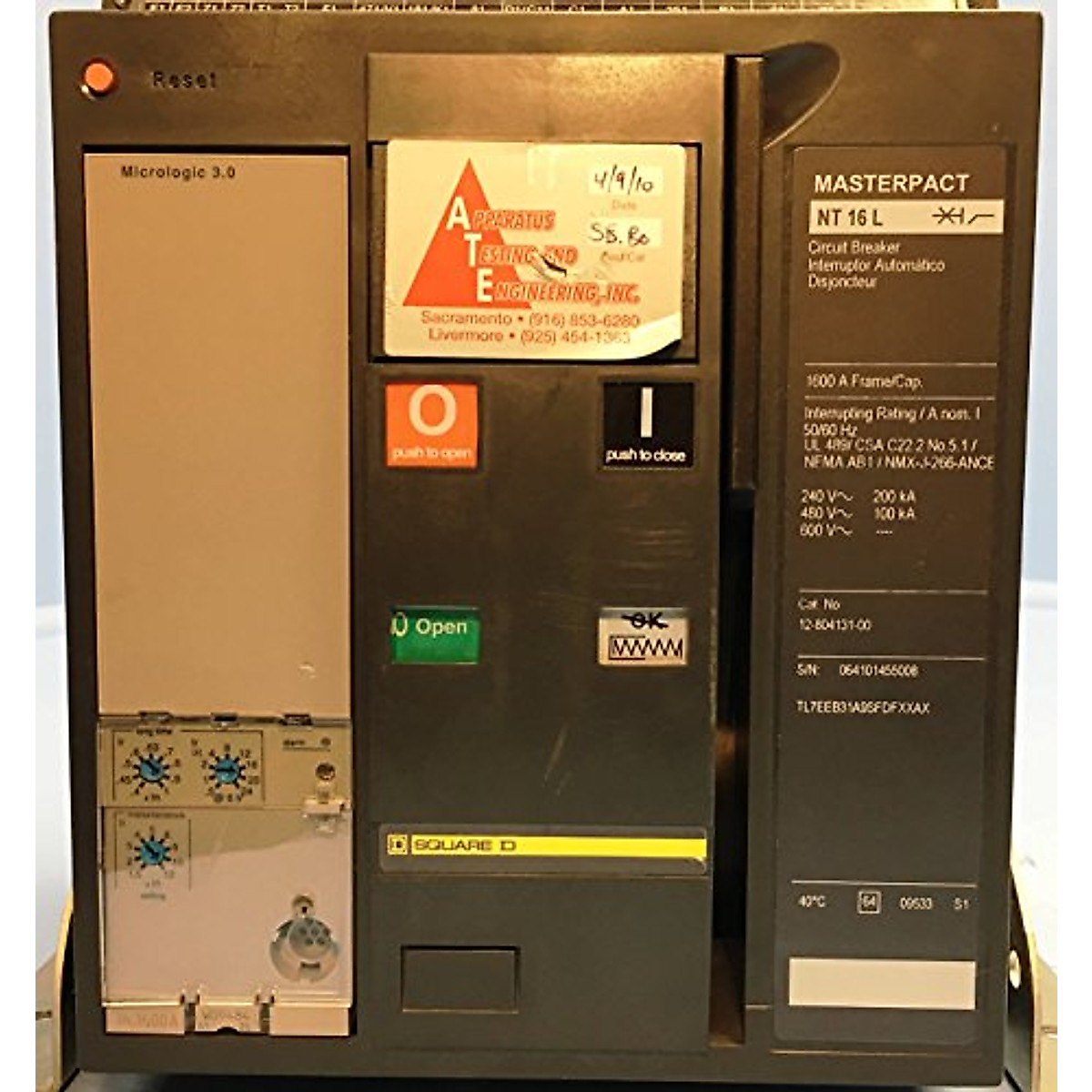 Square D NT16L 1600A Masterpact EO Circuit Breaker 12-804131-00 2 Shunt 1600 Amp