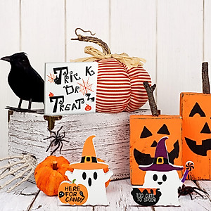 4 Pieces Halloween Decor Halloween Tiered Tray Decorations Tabletop Wooden Ghost Theme Table Centerpieces Cute Decor Boo Halloween Blocks Spooky Sign Trick or Treat Candy Sign for Home Shelf Party