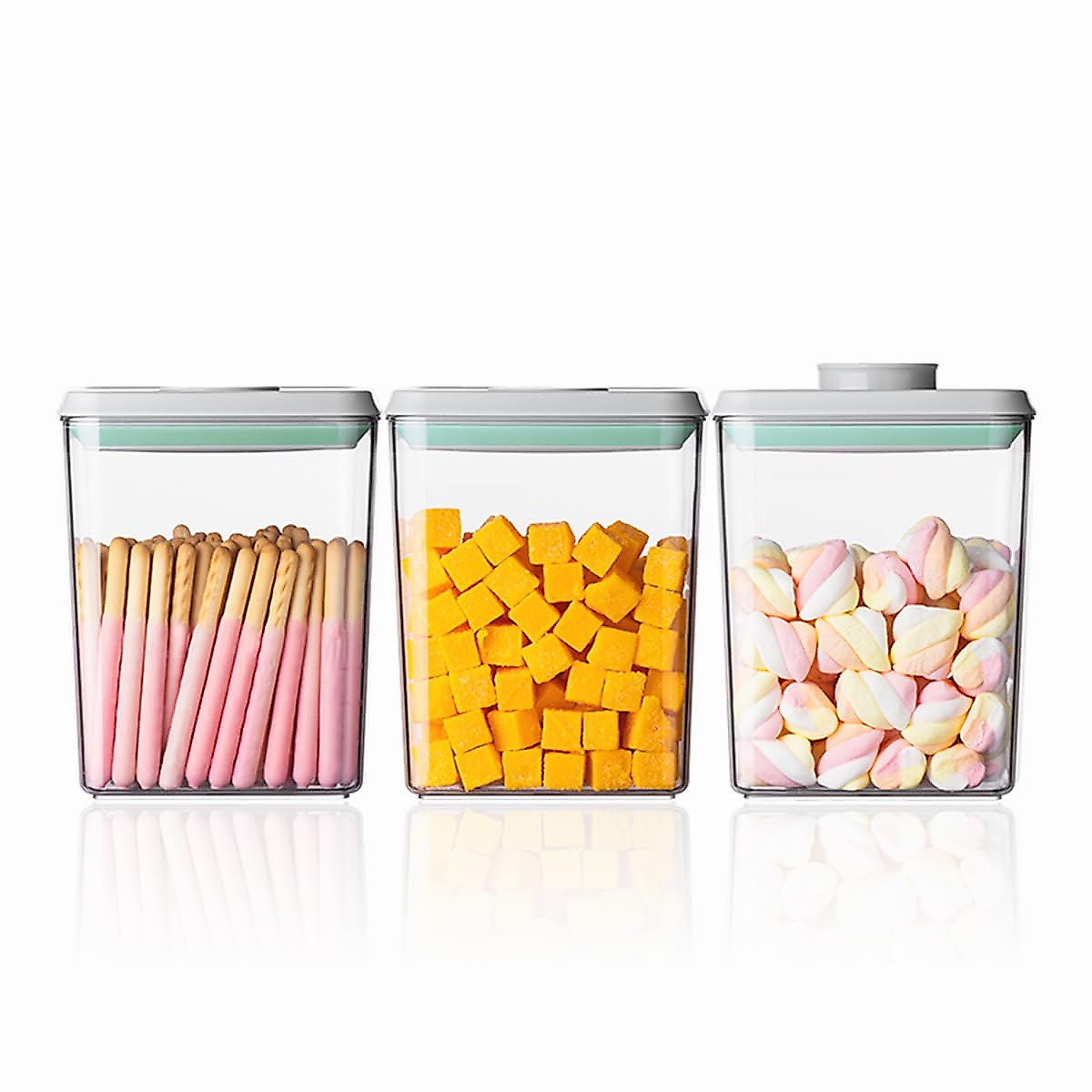 Ankou Pop Airtight Food Storage Containers with Lids- 3 Pcs Stackable One Button Opening Food Containers, Kitchen Pantry Storage Containers for Snacks Candy Salt Herbs Spices BPA-Free (1.2 QT * 3)