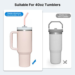 Bluwing Metal Straw with Silicone Tip for 40oz Stanley Cup, 2 Pcs Stainless Steel Straws Replacement for Stanley 40 oz 30 oz Adventure Quencher Travel Tumbler Cup, 1 Straw Brush (Light Pink)