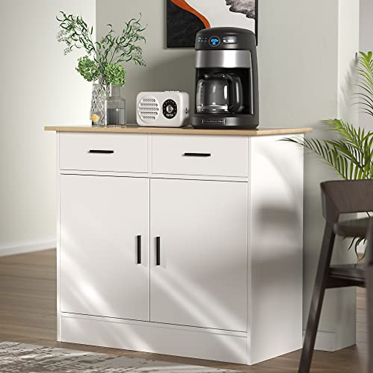 Cozy Castle Kitchen Buffet Storage Cabinet with Doors, Drawers and Flexible Shelf, Buffet Table Sideboard for Kitchen, Entryway, Dining Room,White