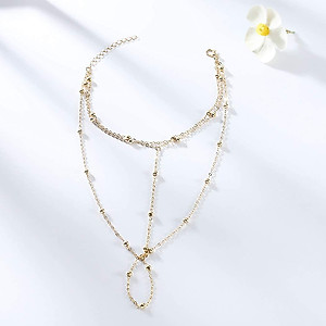 Aularso 2PCS Boho Beaded Foot Chain Layered Barefoot Sandals Summer Beach Ankle Chain for Women(Gold)