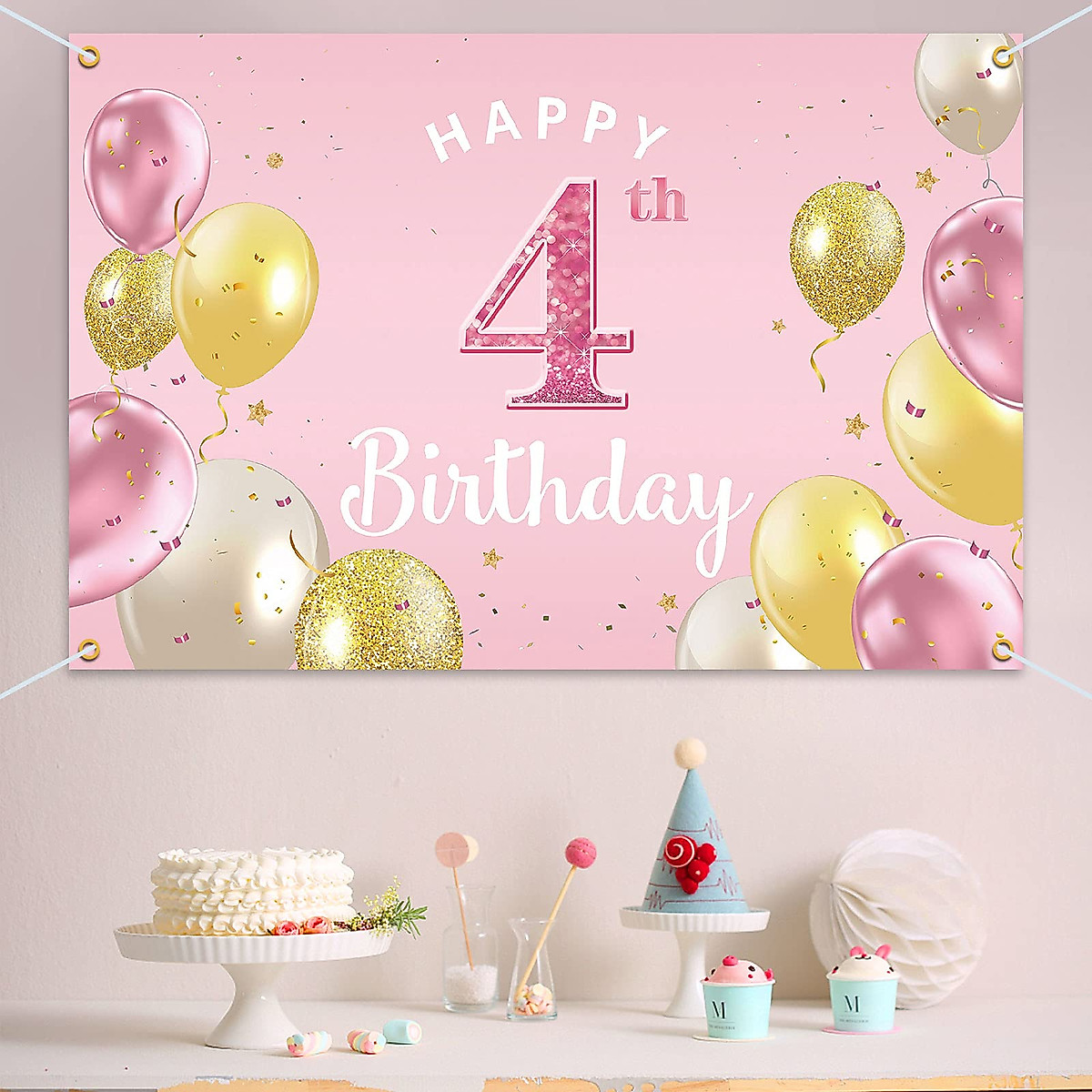 PAKBOOM Happy 5th Birthday Backdrop Banner - 5 Birthday Party Decorations Supplies for Girls - Pink 3.9 x 5.9ft