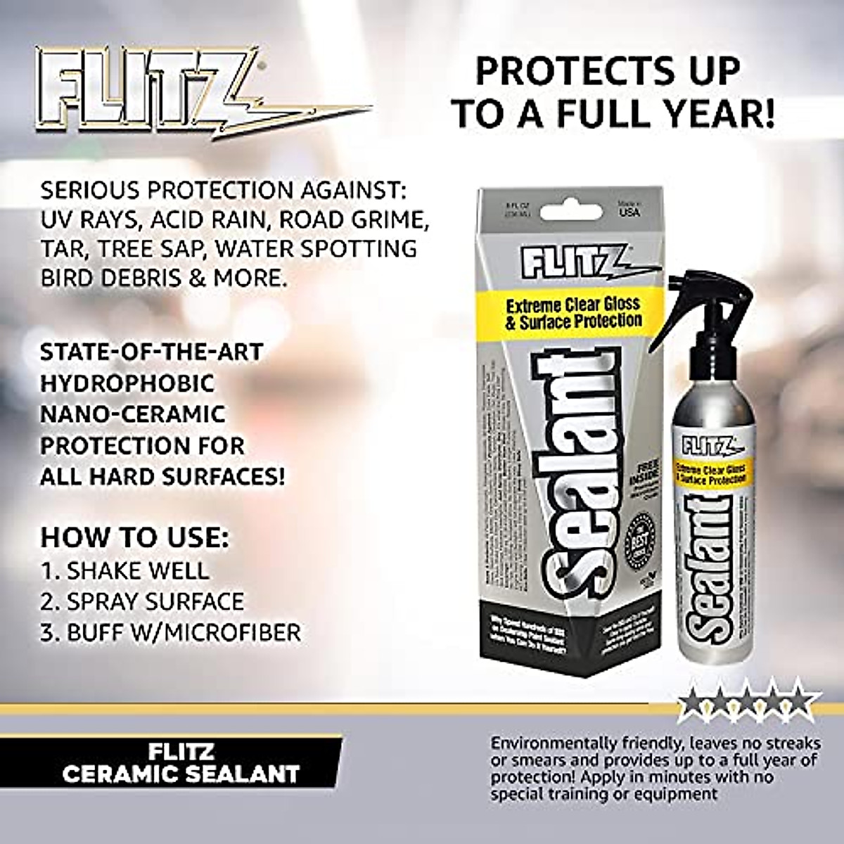 Flitz Ceramic Spray Sealant and Paint Protectant: Shine, Protect + Seal Clear Coat, Plastic,1 Application Lasts up to 12 Months, Made in USA