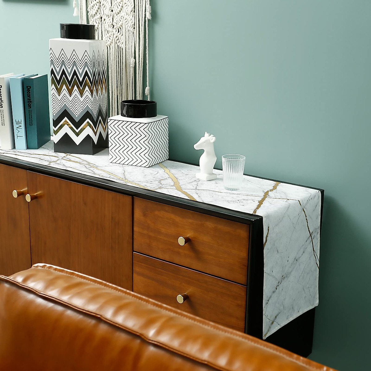 Marble Table Runner-Cotton linen-Long 120 inche White Gray Gold Dresser Scarves,Texture Tablerunner for Kitchen Coffee/Dining/Sofa/End Table Bedroom Home Living Room,Scarfs Decor for Holiday Dinner