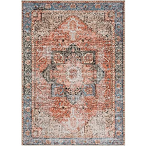 Artistic Weavers Suri Vintage Washable Area Rug,6'7" x 9',Rust/Blue