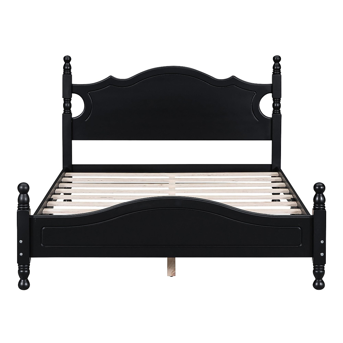 Lifeand Full Size Wood Platform Bed Frame,Retro Style Platform Bed with Wooden Slat Support,Black