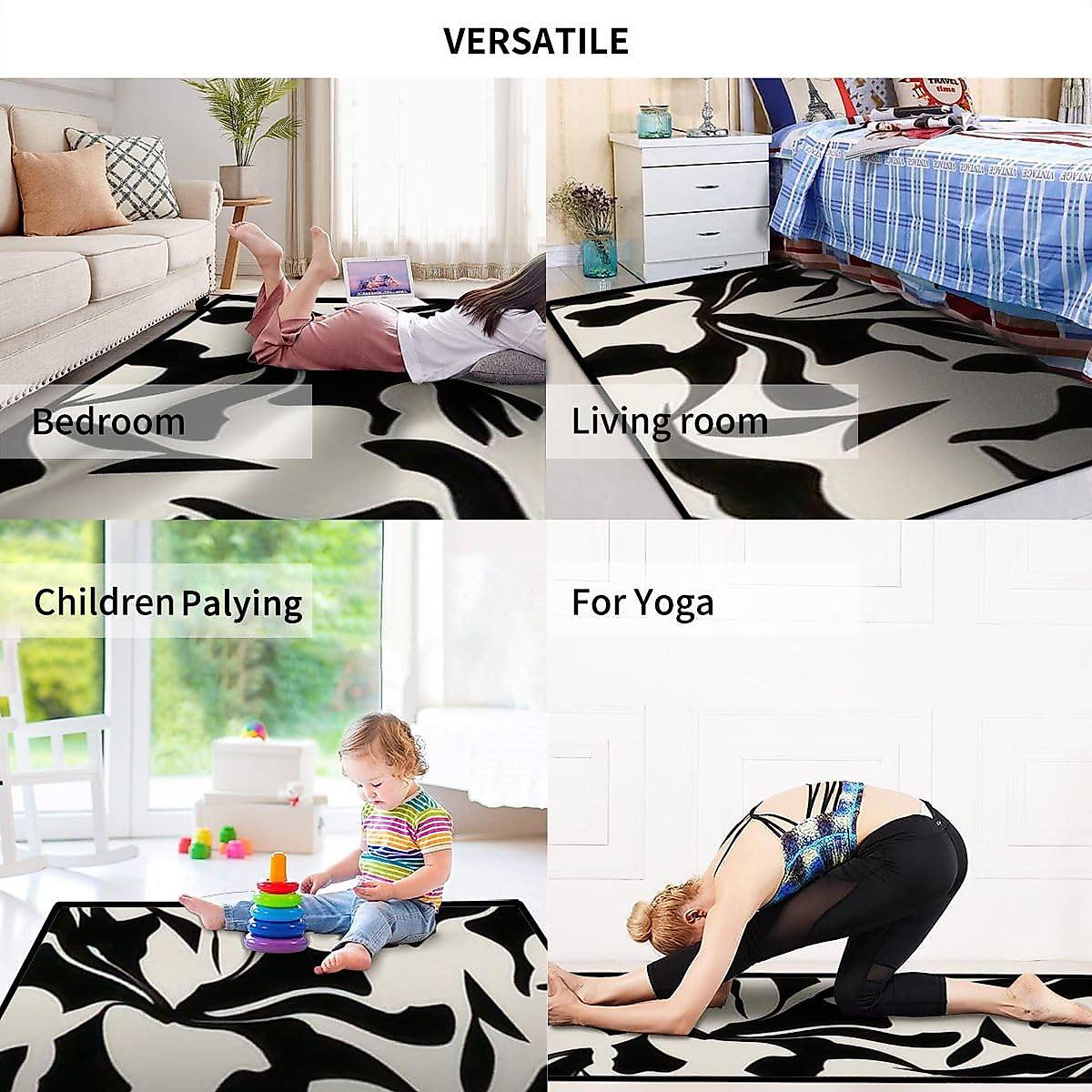 ENIGMEX Area Rug, Art Soft Non-Slip Rug, 6'x9' Rugs, Simple Abstract Contemporary Seamless Pattern Hand Drawn Flower Leaf Accent Carpet for Bedroom Living Room Hallway Outdoor Decor