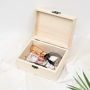 VIKOS Products (1-Pack Unfinished Unpainted Wooden Box with Hinged Lid for Crafts DIY Storage Jewelry Plain Pine Box - Small 6.7"x5.1"x3.1"