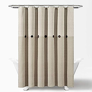 Lush Decor Beige Linen Woven Cotton Shower Curtain, Farmhouse Button Stripe, Yarn Dyed (72" x 72")