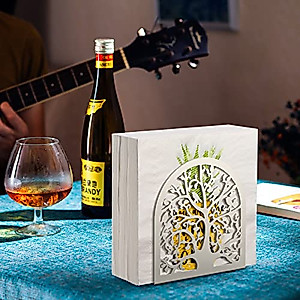 Housolution Napkin Holder, Tree & Bird Design Metal Napkin Holder for Kitchen and Table, Freestanding Modern Napkins Holder for Home & Picnic Party, Silver