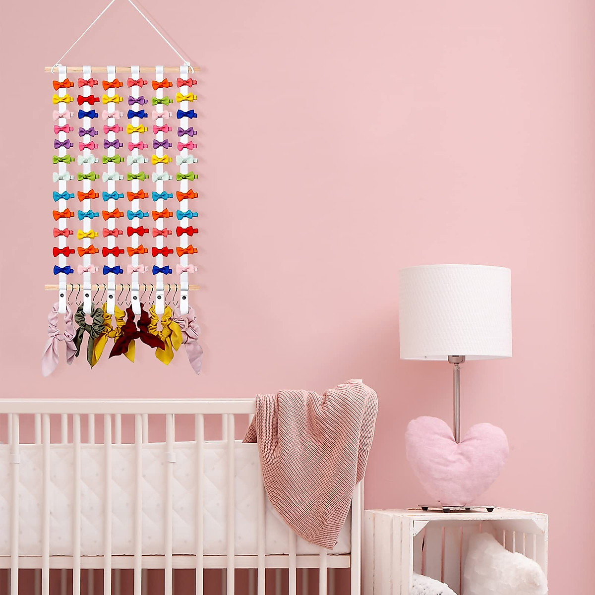 LIOUCBD Bow Holder for Girls Hair Bows, Hair Accessories Headband Holder Organizer, Bow Hanger with Hooks, Hair Clips Storage for Girls Room Nursery Home Decor 23.6 inch(White)