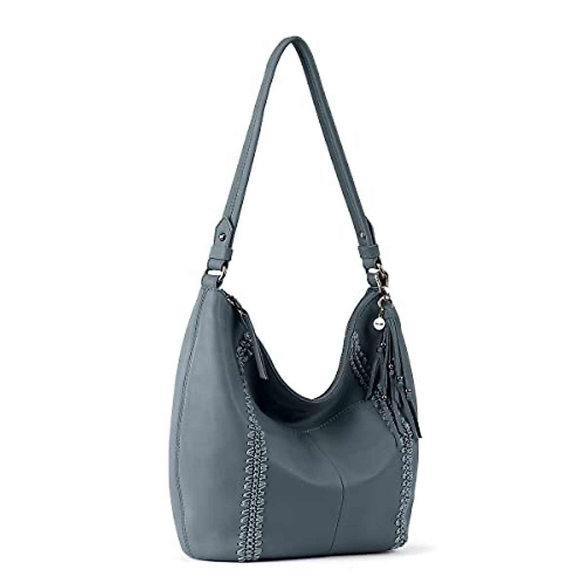 The Sak Sequoia Hobo Bag in Leather, Roomy Purse with Multi Use Design, Dusty Blue Crochet